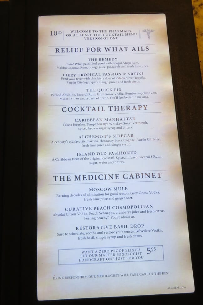 Carnival s Alchemy Bar Full Menu With Prices Cruzely